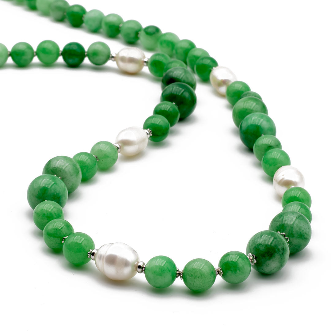 Collana in Argento con Giada verde Perle barocche | Via Condotti Store
